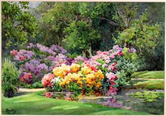 Watercolour of Rhododendrons at Sandleford Priory – West Berkshire ...